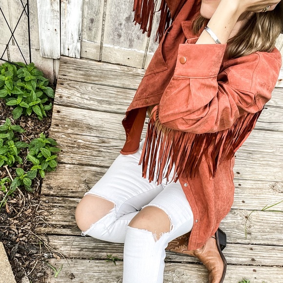 Tops | Fringe Back Detailed Button Down Shacket | Poshmark